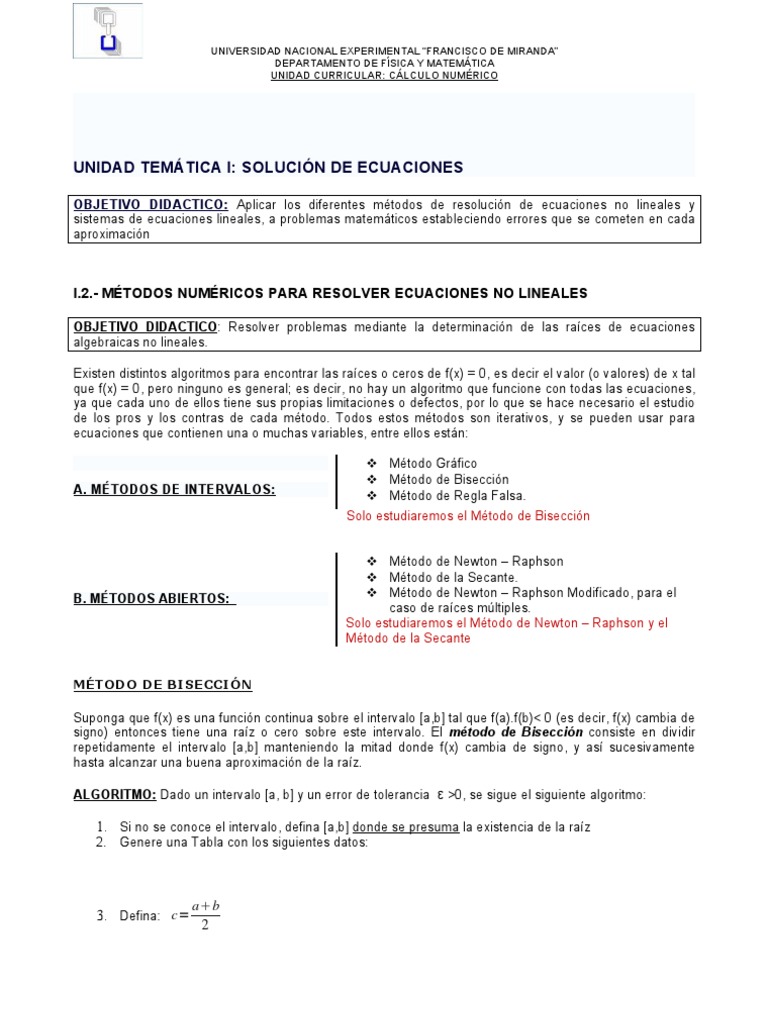 Métodos Numéricos para Resolver Ecuaciones No Lineales | PDF | Análisis numérico | Ecuaciones