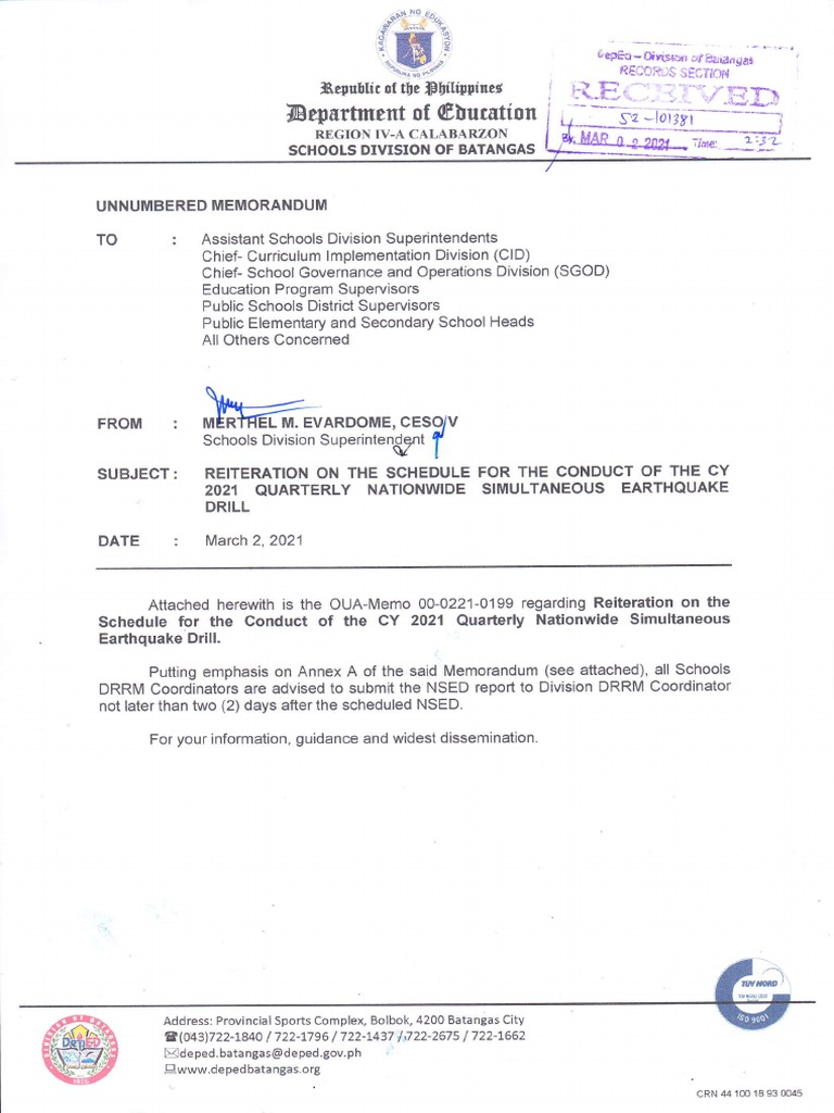 2021 Nationwide Earthquake Drill Schedule | PDF | Emergency Management ...