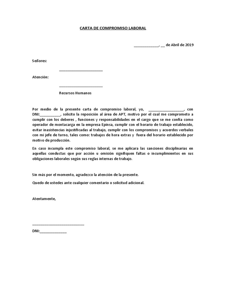 Carta de Compromiso Laboral 1 | PDF
