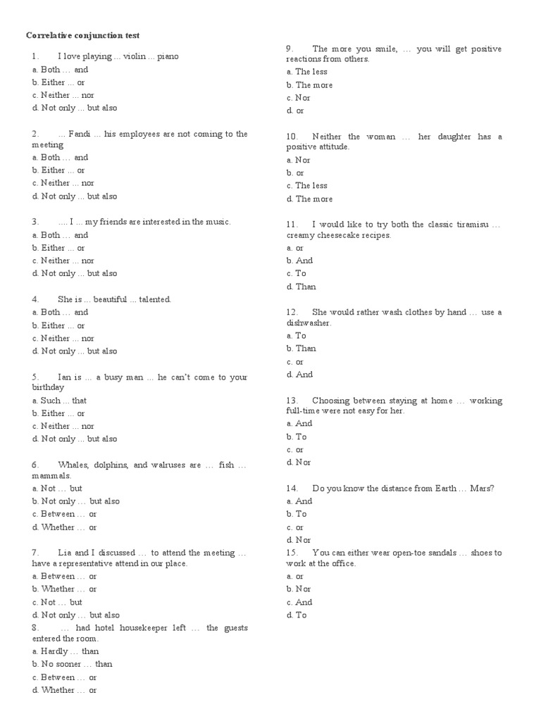 Correlative Conjunctions Test Quiz | PDF | Cetaceans | Marine Mammals