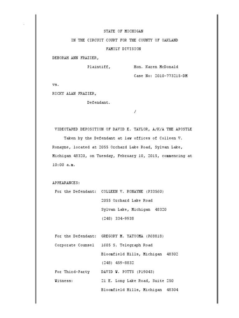 Taylor Transcripts | PDF | Deposition (Law)