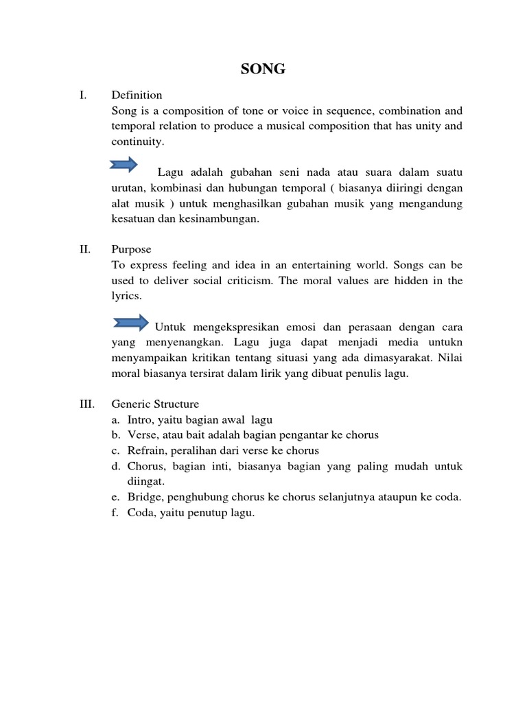 Materi Song | PDF | Seni & Disiplin Bahasa | Kajian Bahasa Asing
