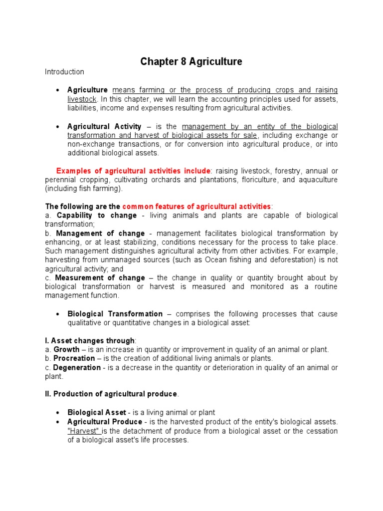 Chapter 8 Agriculture: Examples of Agricultural Activities Include ...