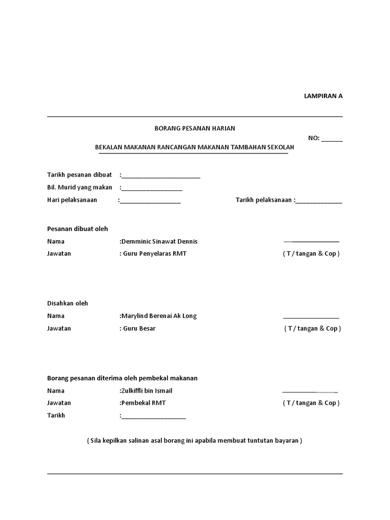 Borang C6 Pesanan RMT | PDF