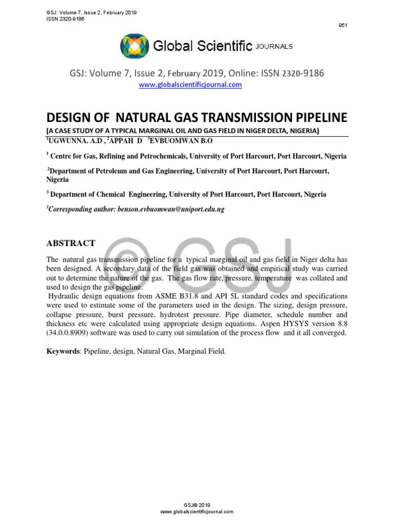 Design of Natural Gas Transmission Pipeline A Case Study of A Typical ...