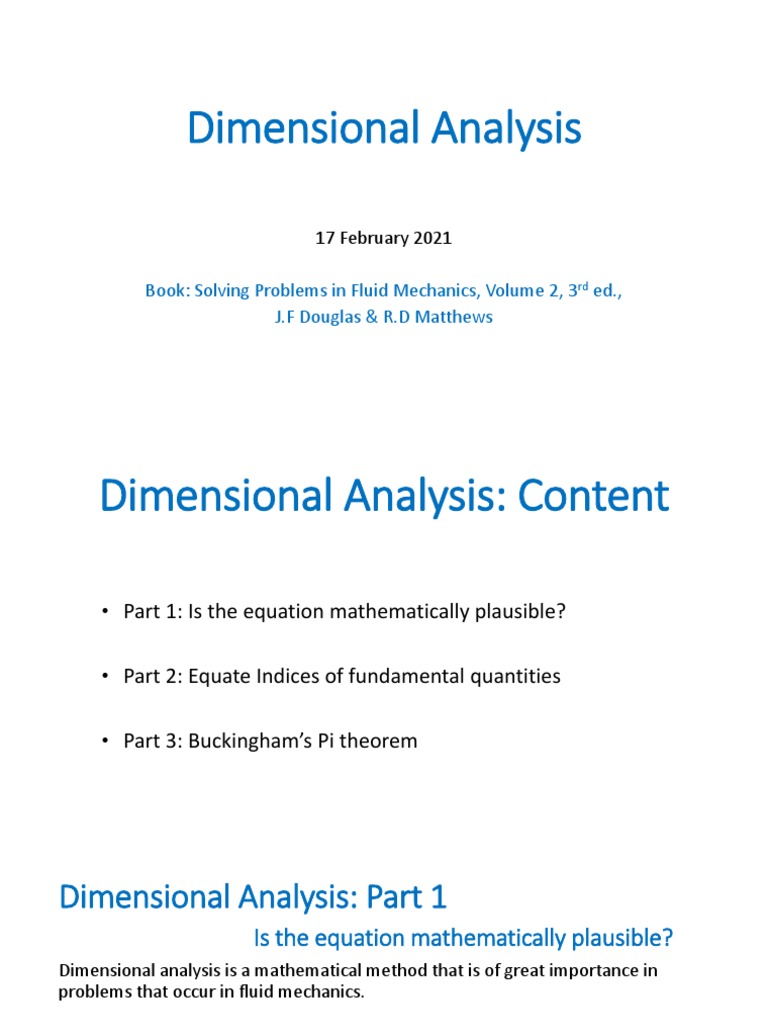 Dimensional Analysis in Fluid Mechanics: Applying Buckingham's Pi Theorem to Derive ...