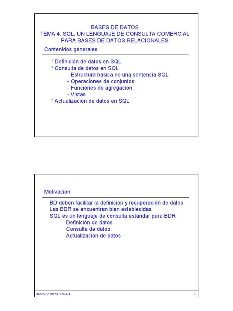 Tema 4. Lenguajes de Consulta Comerciales (Presentación) | PDF | SQL ...