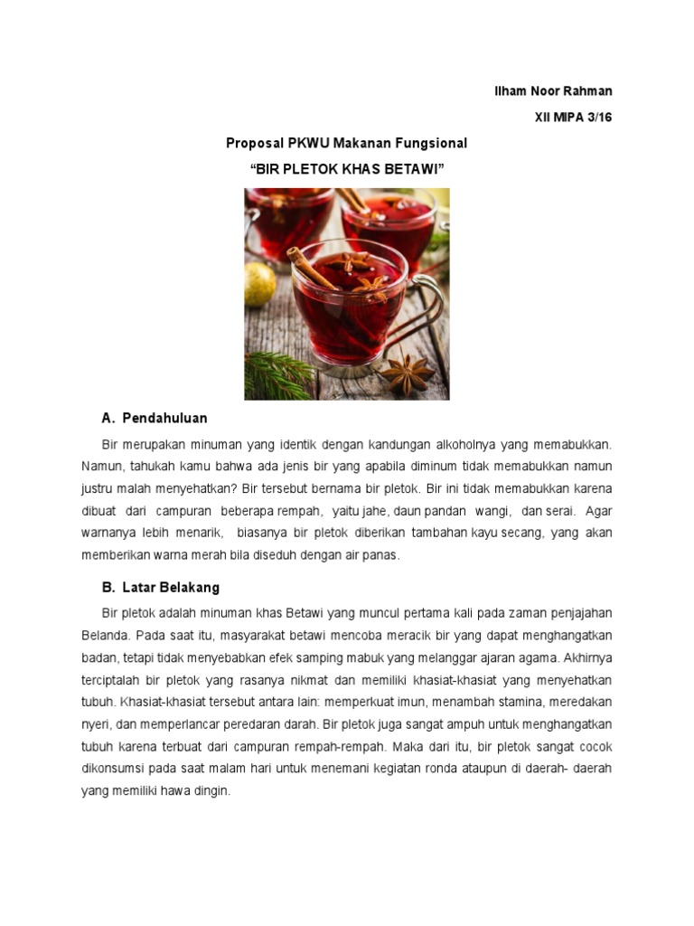 Proposal PKWU Makanan Fungsional (Ilham Noor Rahman-XII MIPA 3) | PDF