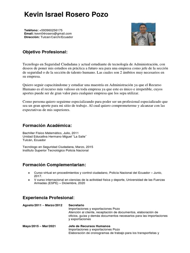 Curriculum Vitae Kevin Rosero Pozo | PDF | Ecuador | Empresas