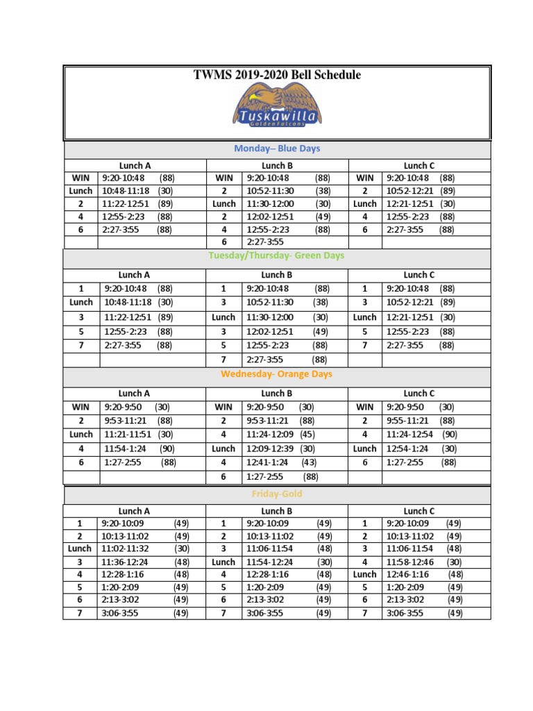 TWMS 2019-2020 Bell Schedule | PDF | Sports | Leisure