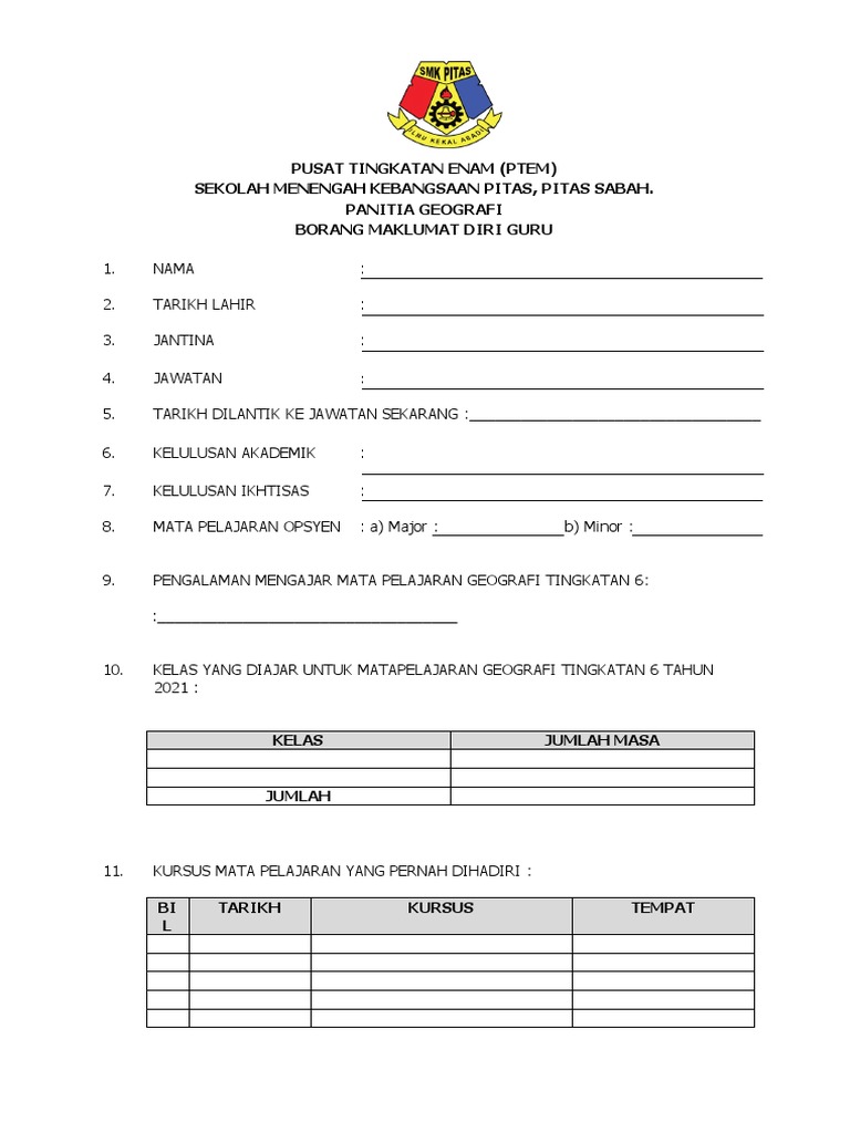 Borang Maklumat Guru Panitia | PDF