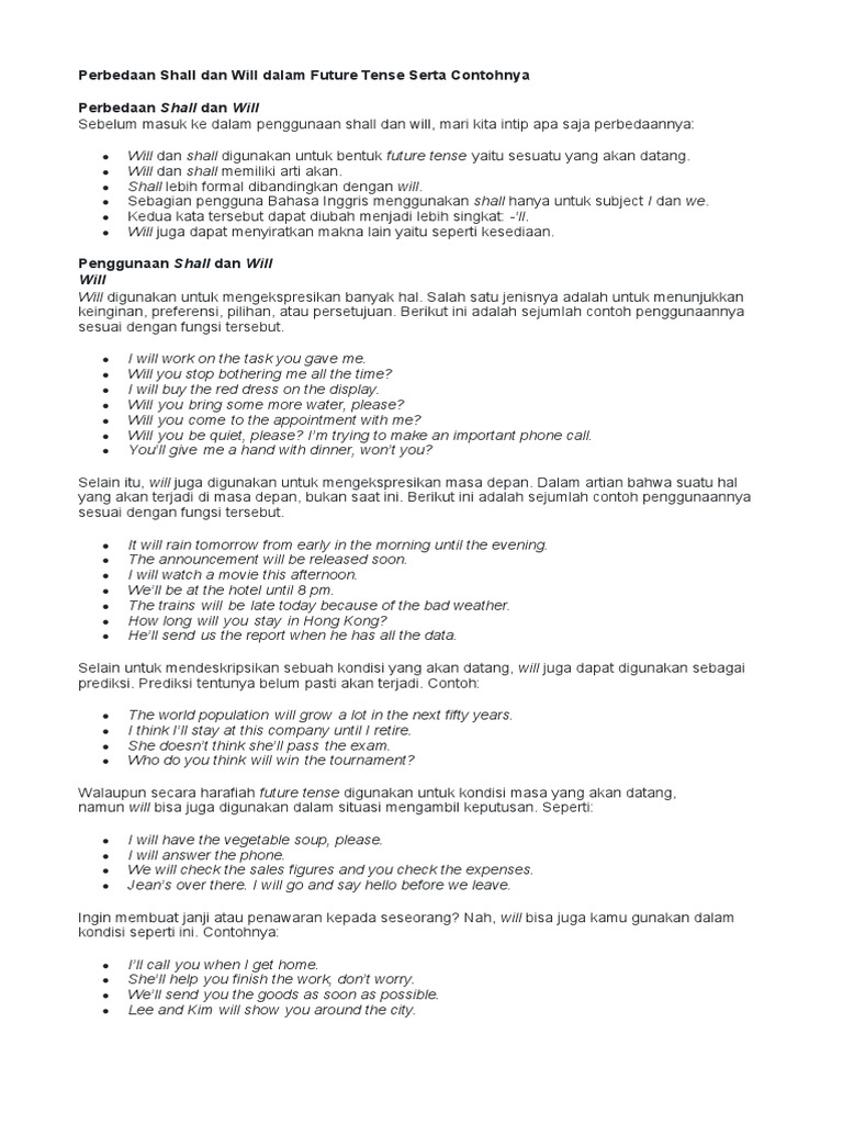 Perbedaan Shall Dan Will Dalam Future Tense Serta Contohnya | PDF