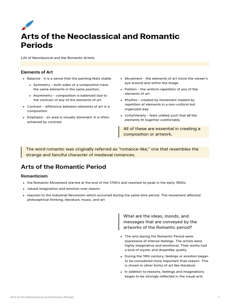 Arts of The Neoclassical and Romantic Periods | PDF | Romanticism ...