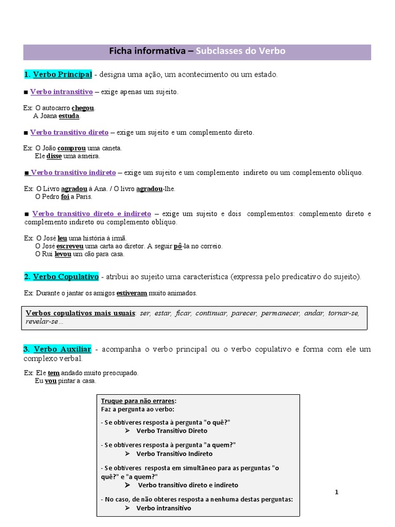 Subclasses dos Verbos: Uma Visão Geral | PDF | Assunto (gramática) | Mecânica da linguagem