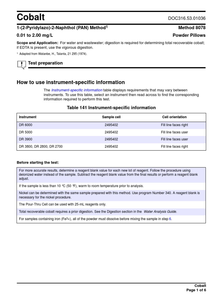 HACH 2651600 Hach Cobalt Nickel Reagent Set PAN Method 10ml 1 | PDF ...