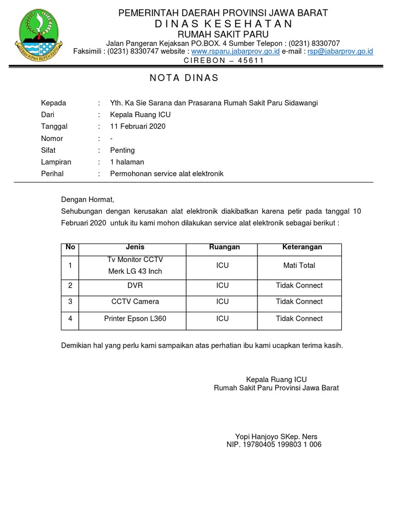 Nota Dinas Pengajuan Perbaikan Elektronik | PDF