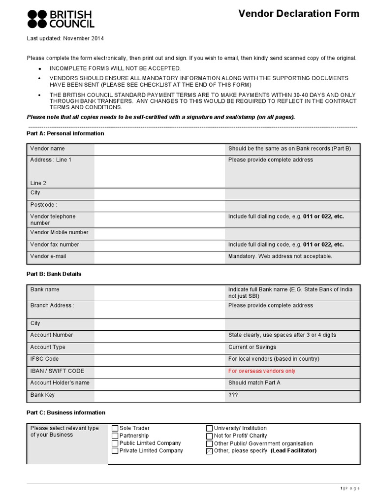 Vendor Declaration Form | PDF | Banks | Business