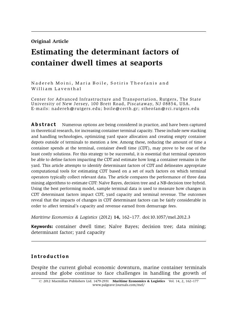 Estimating The Determinant Factors of Container Dwell Times at Seaports | PDF | Containerization ...