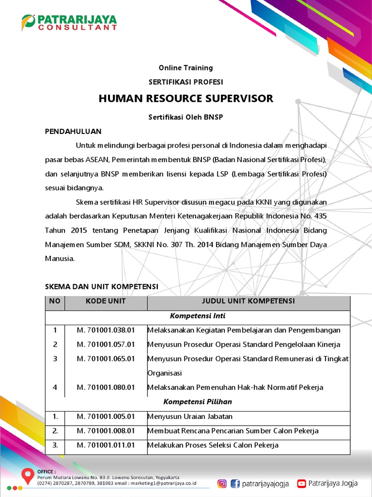 SERTIFIKASI SUPERVISOR HR - BNSP - 22-25 Februari 2021 | PDF