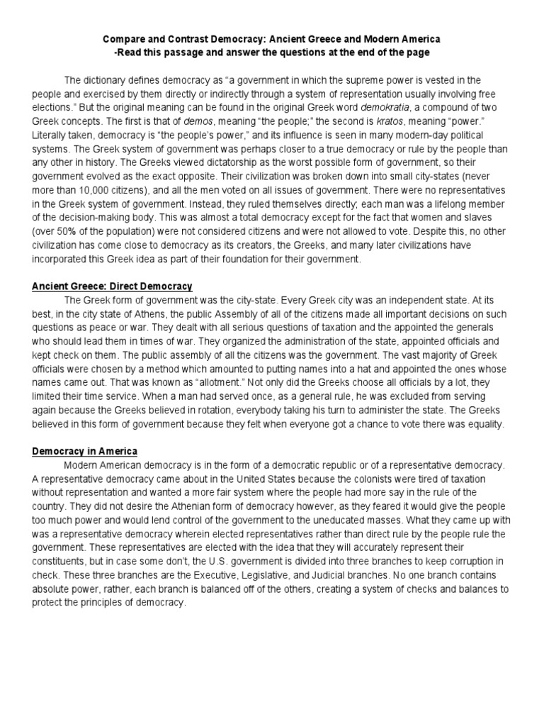 Greek Democracy's Impact on America | PDF | Democracy | Political ...