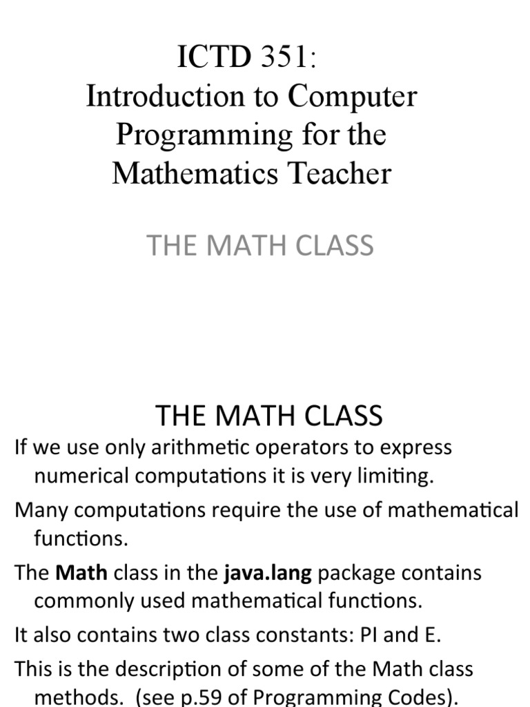 ICTD 351: Introduction To Computer Programming For The Mathematics ...