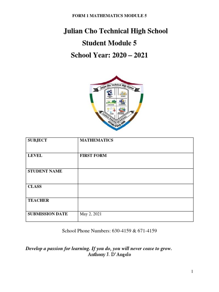First Form Mathematics Module 5 | PDF | Mathematical Notation | Arithmetic