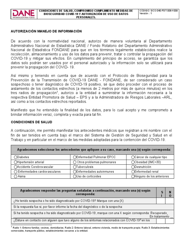 Formato Condiciones de Salud | PDF | Epidemiología | Ciencias de la Salud