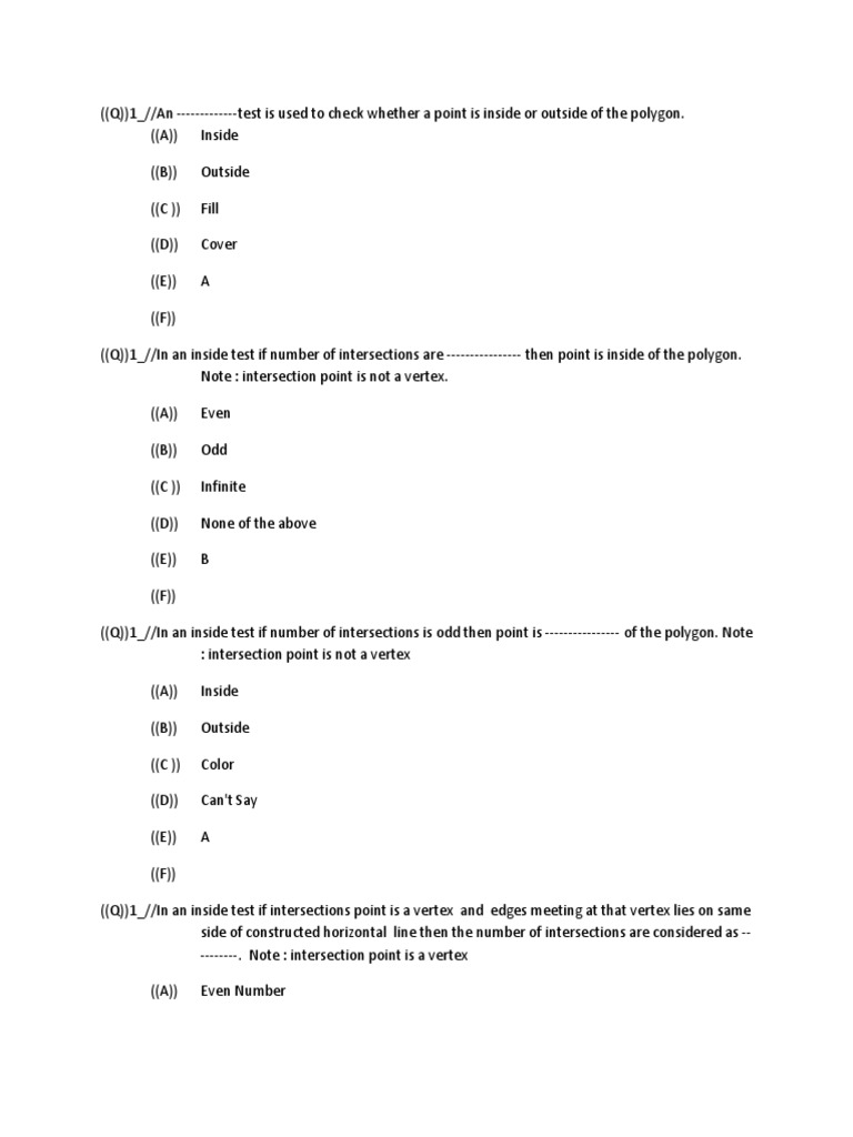 Sample - CG - MCQ - Unit 2 | PDF | Convex Set | Vertex (Geometry)