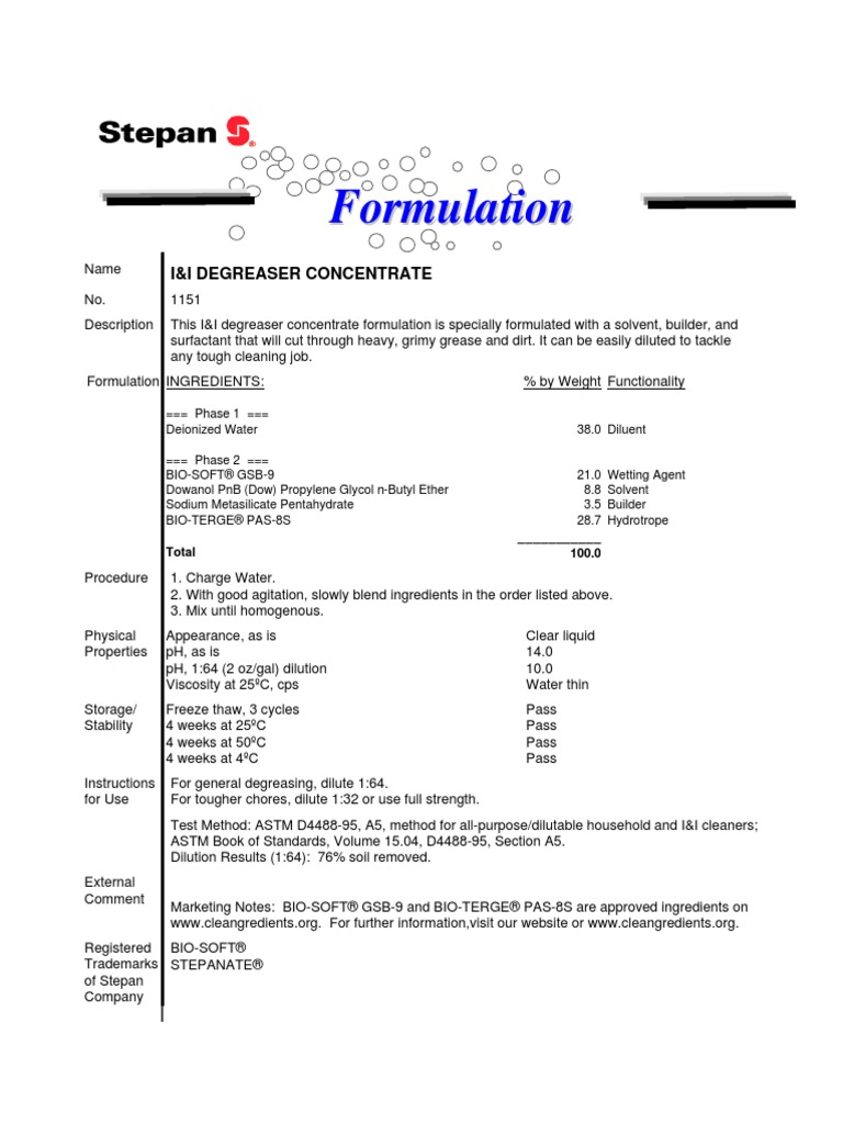 Stepan Formulation 1151 | PDF | Chemical Substances | Chemistry