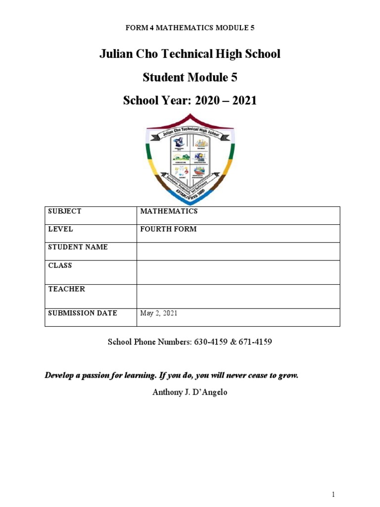 Fourth Form Mathematics Module 5 | PDF | Factorization | Speed