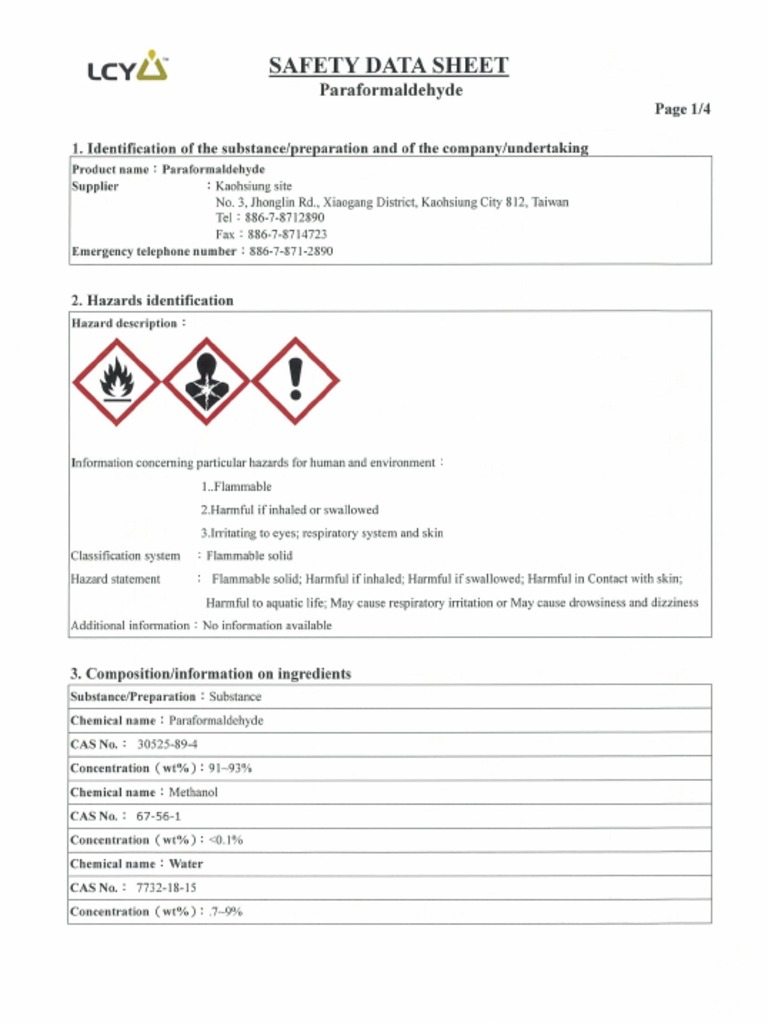 MSDS Paraformaldehyde | PDF