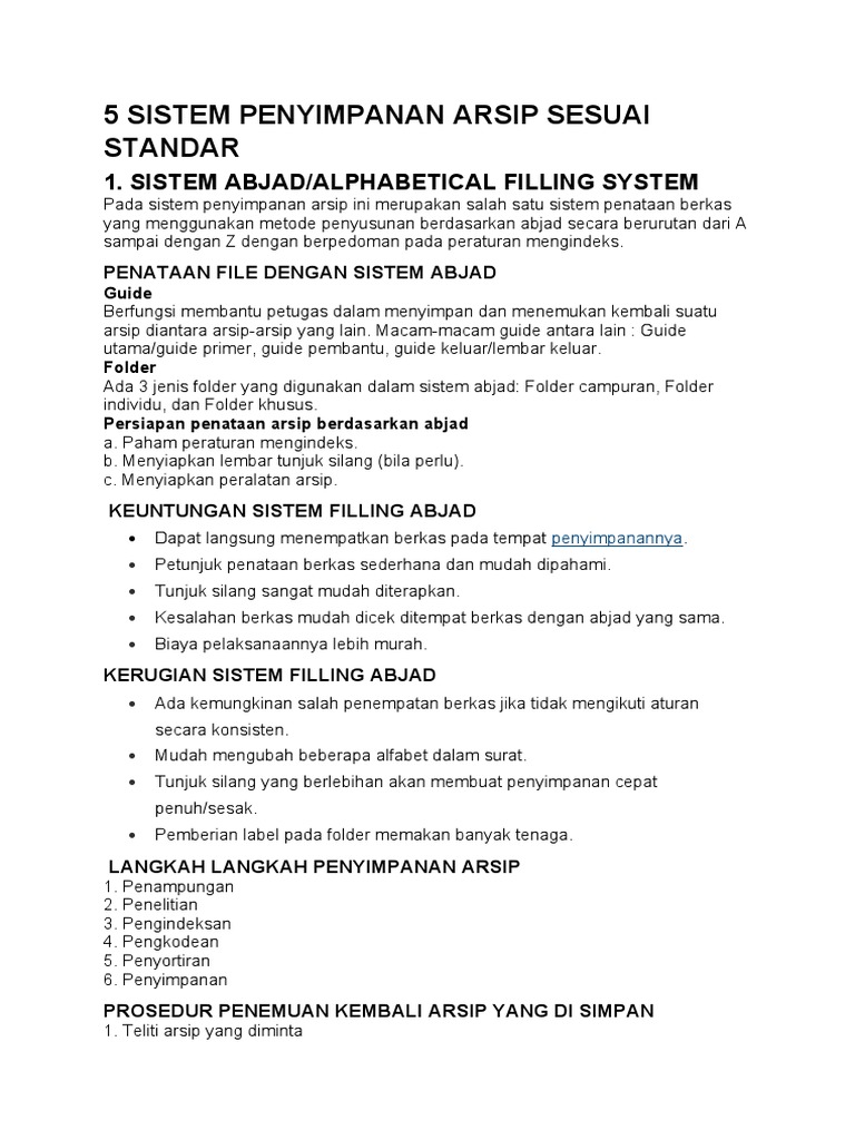5 Sistem Penyimpanan Arsip Sesuai Standar | PDF