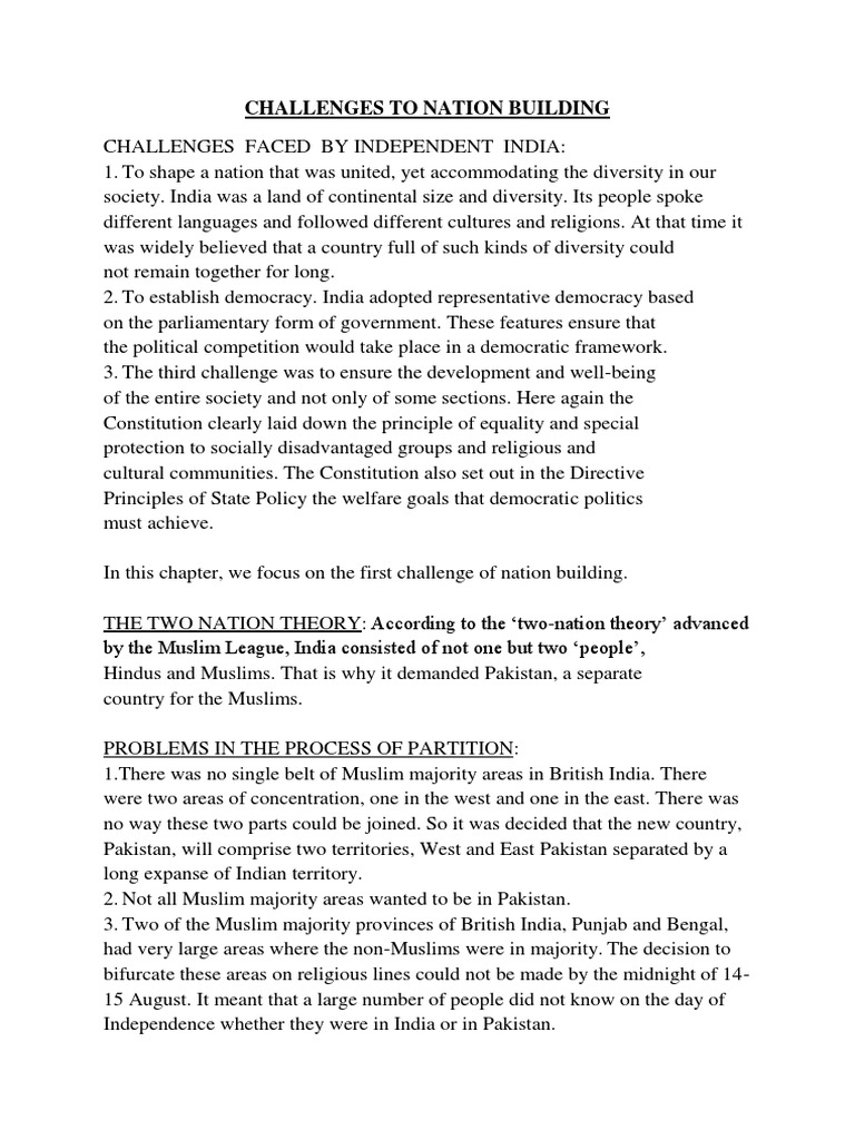 Challenges Of Nation Building In Independent India Pdf Partition Of