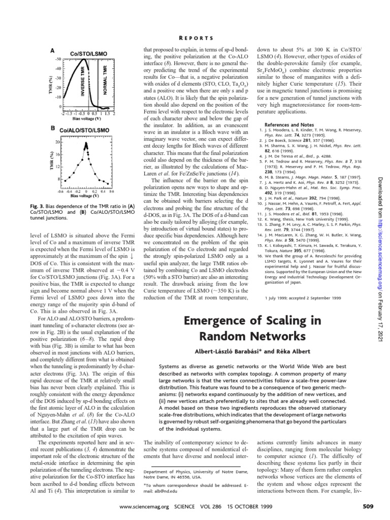 Emergence of Scaling in Random Networks | PDF | Science | Geology