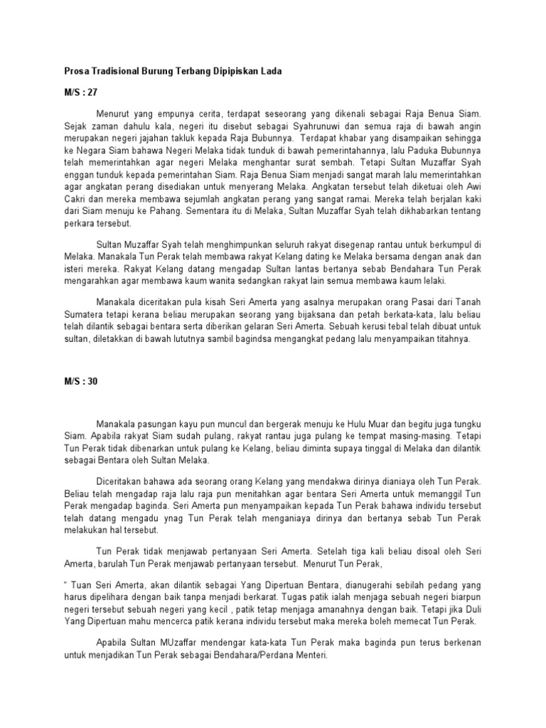 Prosa Tradisional Burung Terbang Dipipiskan Lada | PDF