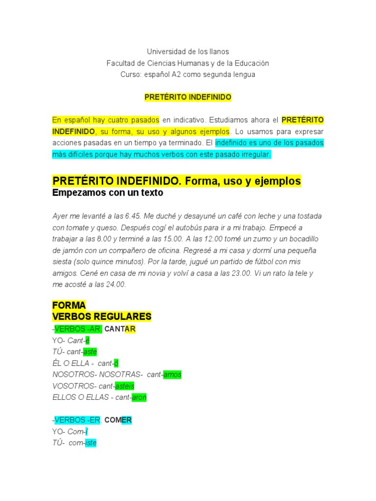 Guía Pretérito Indefinido MEJORADO | PDF | Verbo | Lingüística