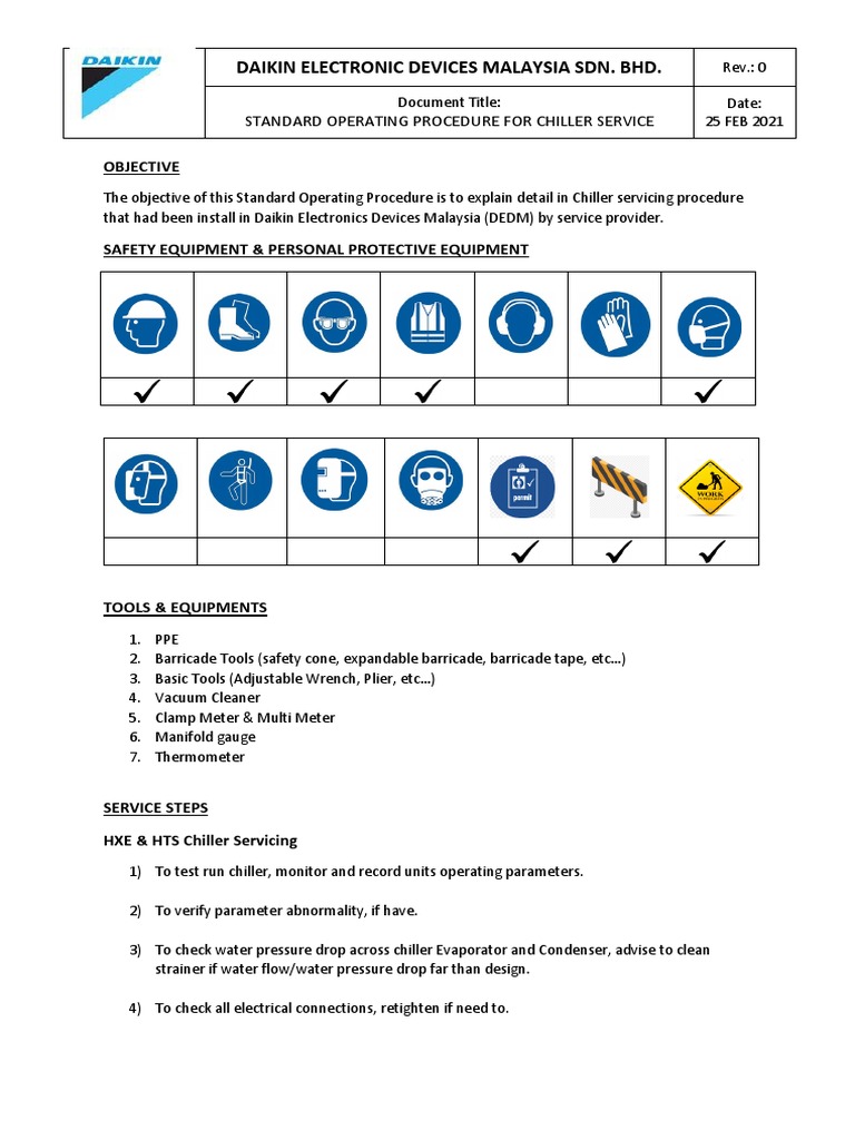 CHILLER - Service SOP | Download Free PDF | Tools | Gases