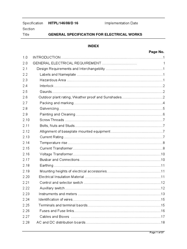 General Specification of Electrical Works (D 16) | PDF | Transformer ...