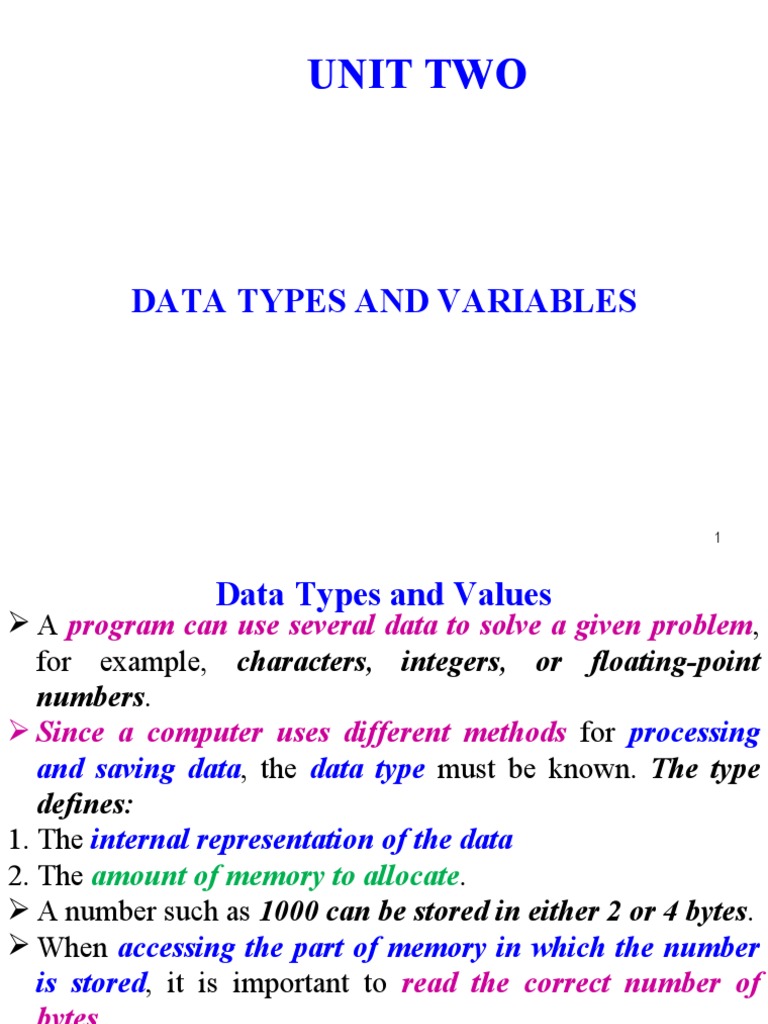 Unit 2 C Data Types And Variables Pdf Boolean Data Type Integer Computer Science