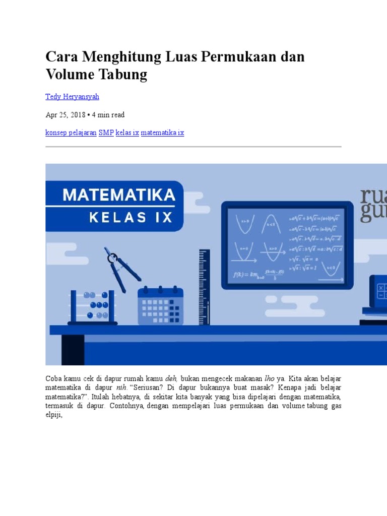 Cara Menghitung Luas Permukaan Dan Volume Tabung | PDF