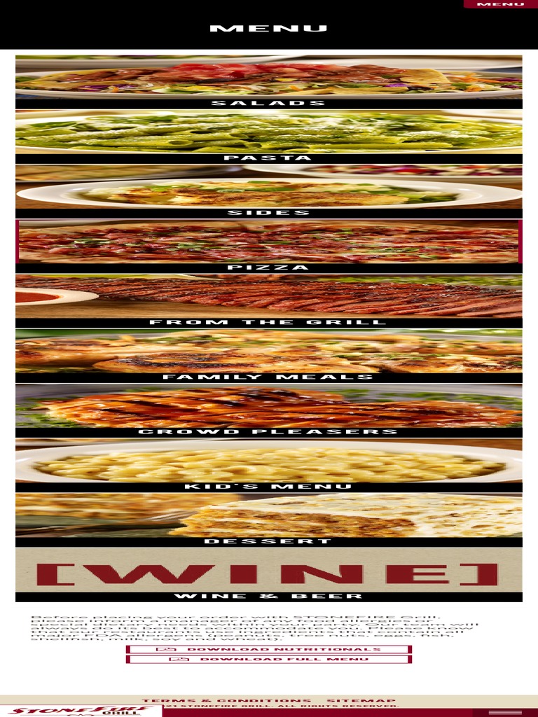 STONEFIRE Grill Restaurant Menu | PDF