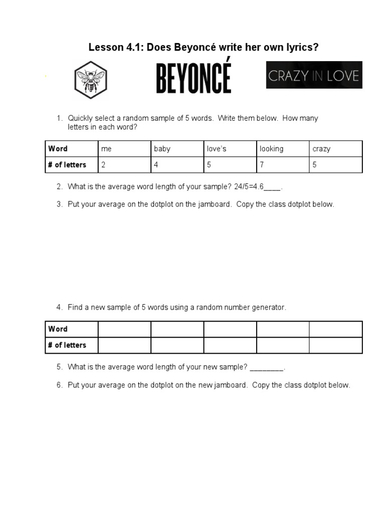 Lesson 4.1 - Does Beyonce Write Her Own Lyrics | PDF