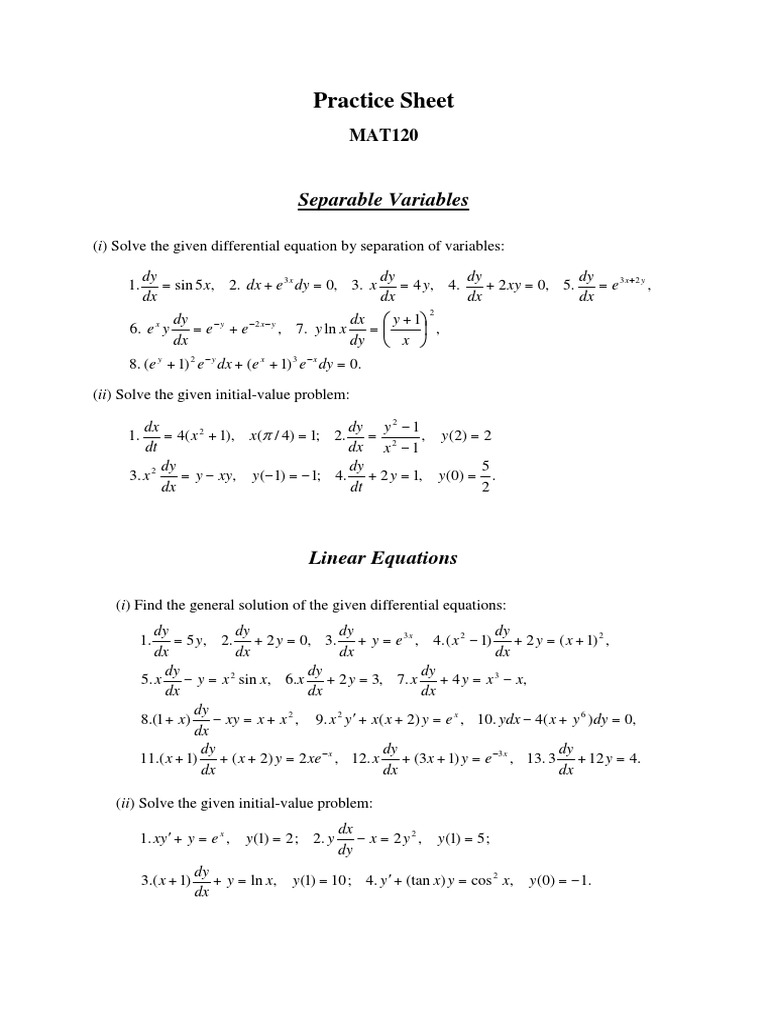 Differential Equations Practice | PDF | Calculus | Differential Calculus