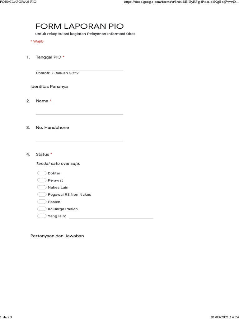 Form Laporan Pio | PDF