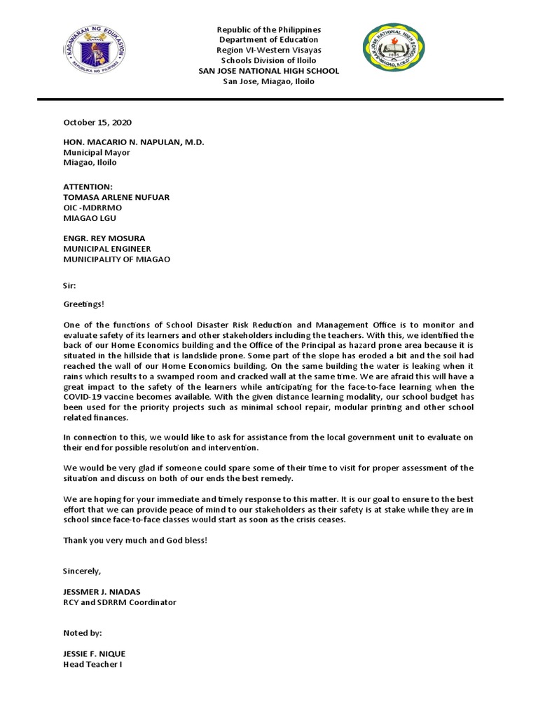 DRRM Letter For Landslide | PDF