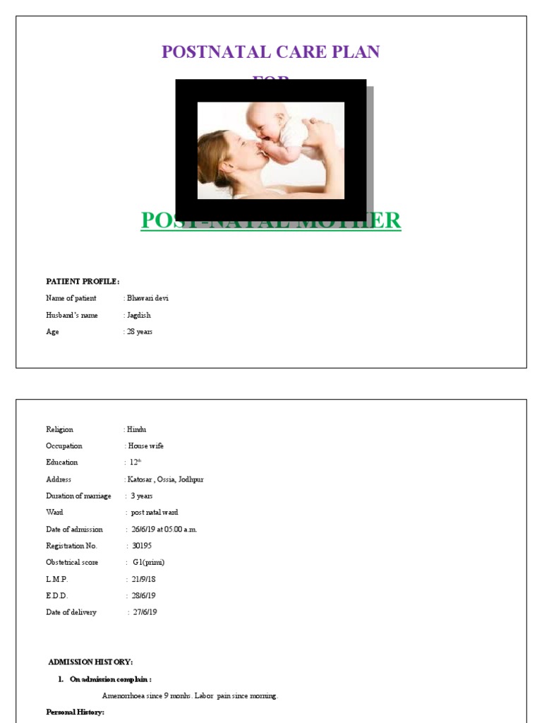 Post-Natal Mother: Postnatal Care Plan FOR | PDF | Breastfeeding | Hygiene