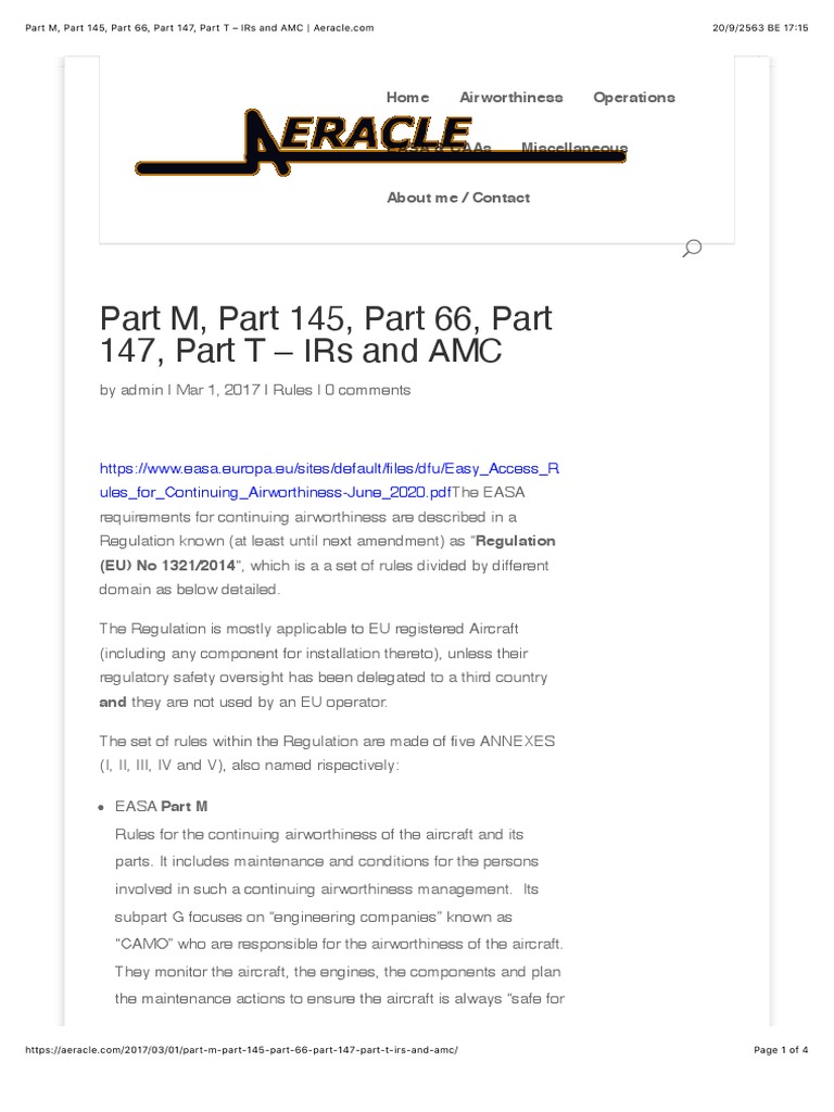 Part M, Part 145, Part 66, Part 147, Part T - IRs and AMC | PDF ...