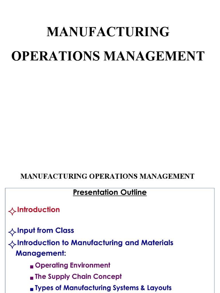 Manufacturing Operations Management | PDF | Supply Chain | Operations ...