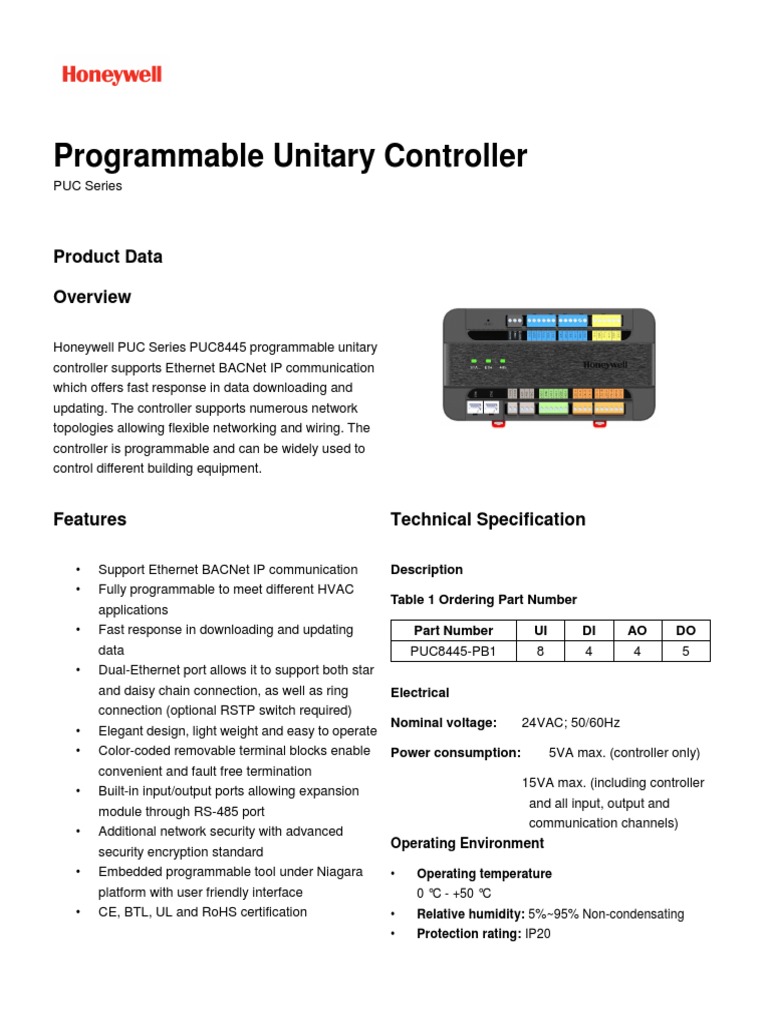 Programmable Unitary Controller: Product Data | PDF | Booting | Network ...