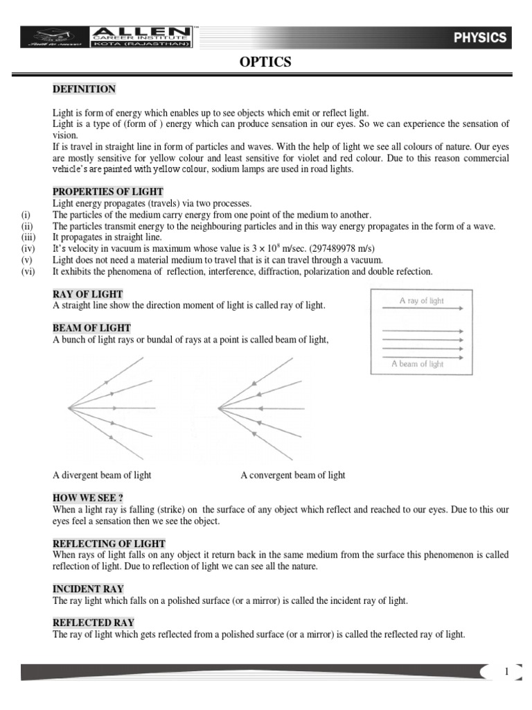 Optics: Properties of Light | PDF | Reflection (Physics) | Mirror